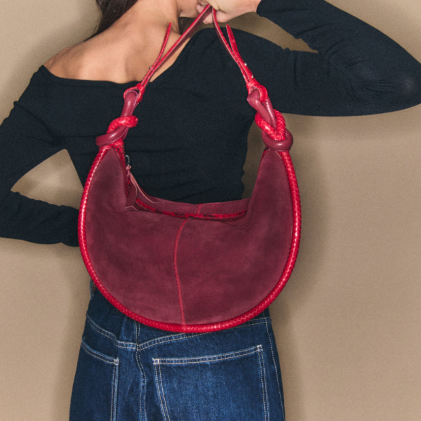 Sac Veau Velours Et Python Chris Bordeaux Et Rubis - Claris Virot – Muse Collection